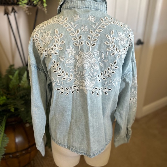 By Together | Tops | New Embroidery Floral Jean Shacketoversized | Poshmark